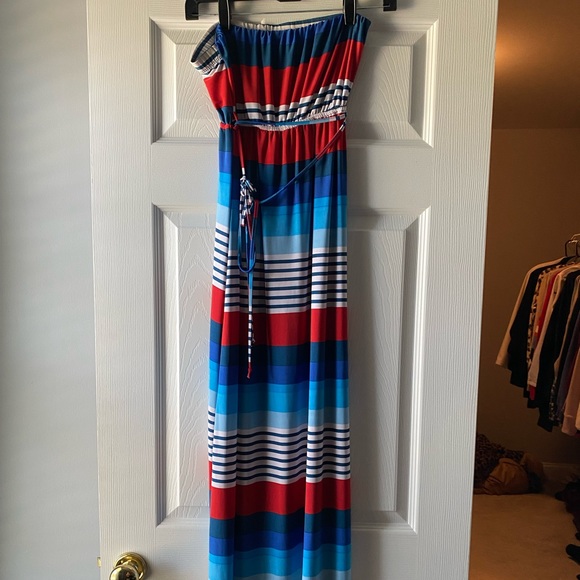 Dresses | Maxi Red White Blue Striped Tube Top Dress | Poshmark